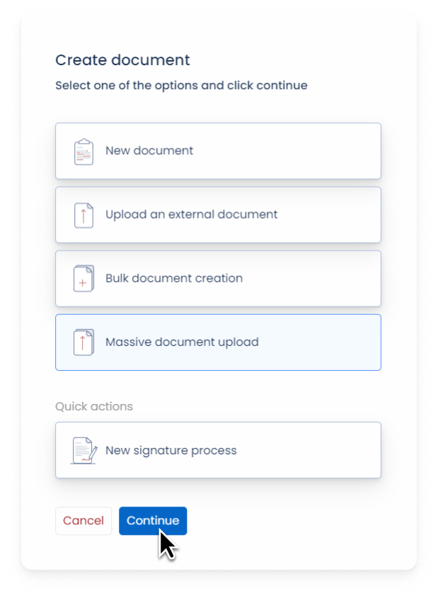 Massive document upload